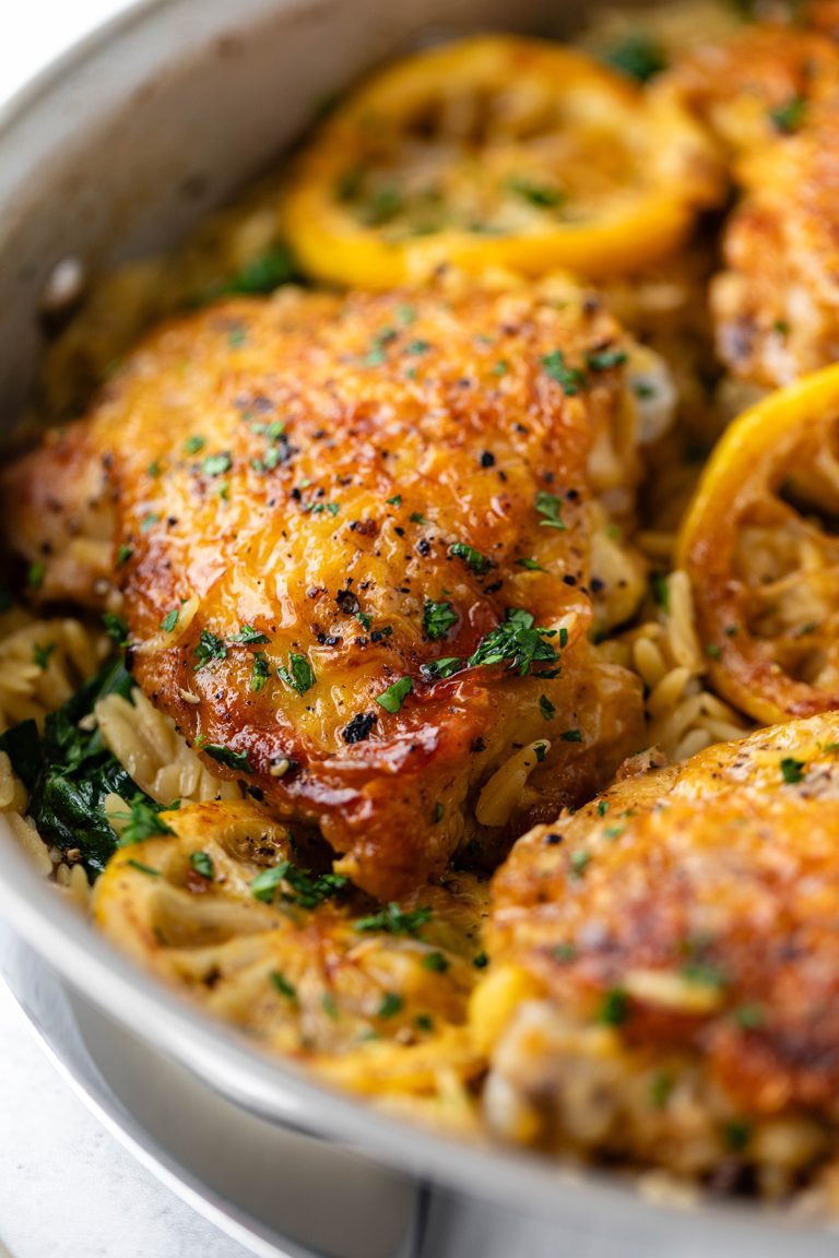 One Pan Lemon Garlic Chicken Thighs with Orzo - No. 2 Pencil